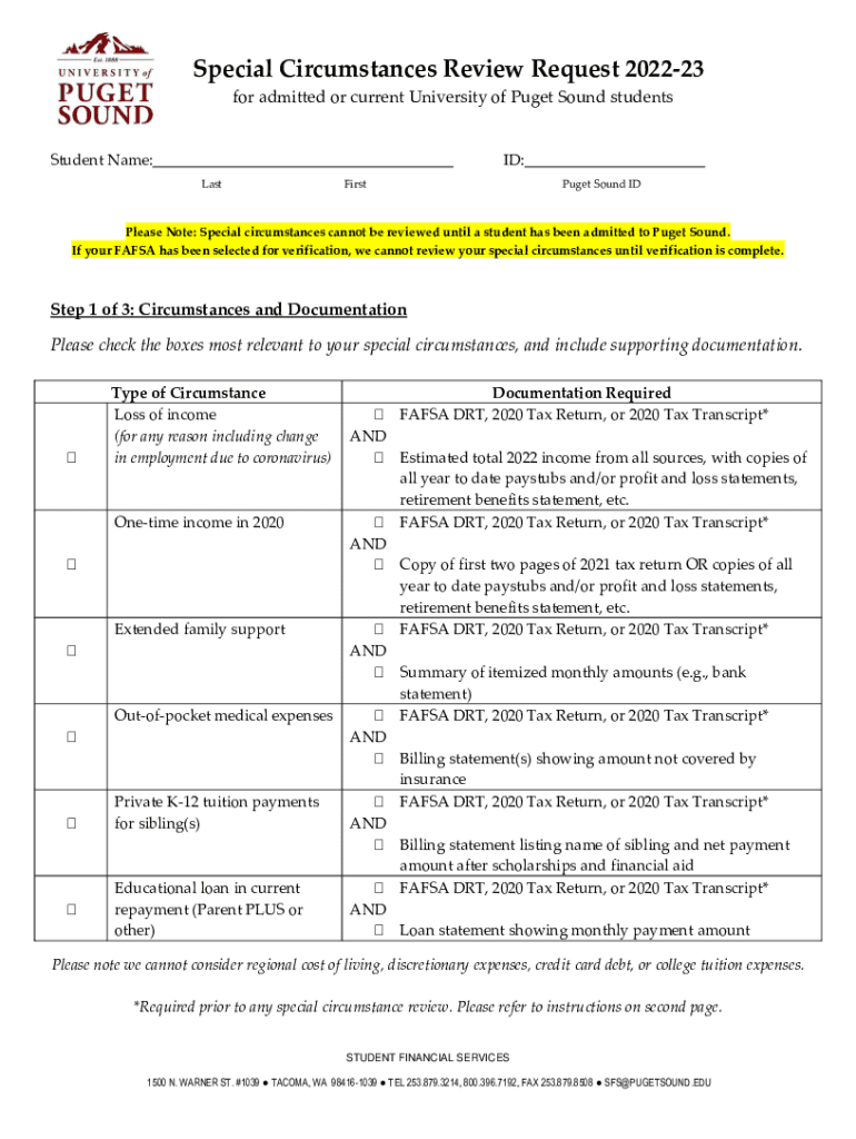 Fillable Online Special Circumstances Review Request 2022-23 Fax Email ...