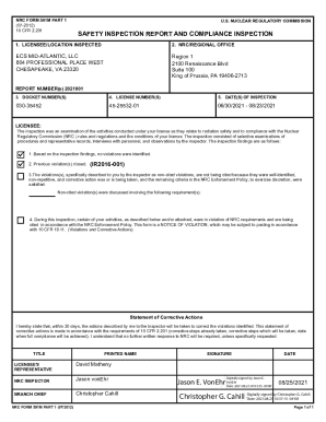 Fillable Online ECS Mid-Atlantic, NRC Form 591M Part 1, Inspection ...