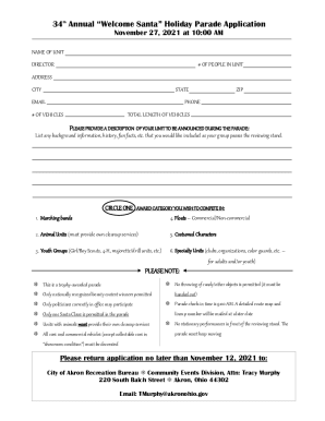 Fillable Online 34th Annual Welcome Santa Holiday Parade Application ...