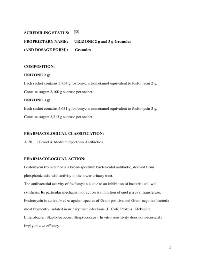 Fillable Online URIZONE 2 g and 3 g Granules (AND DOSAGE FORM) Fax ...