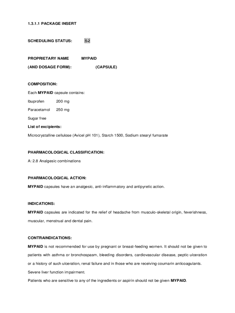 Fillable Online S2 PROPRIETARY NAME MYPAID (AND DOSAGE FORM) Fax Email ...