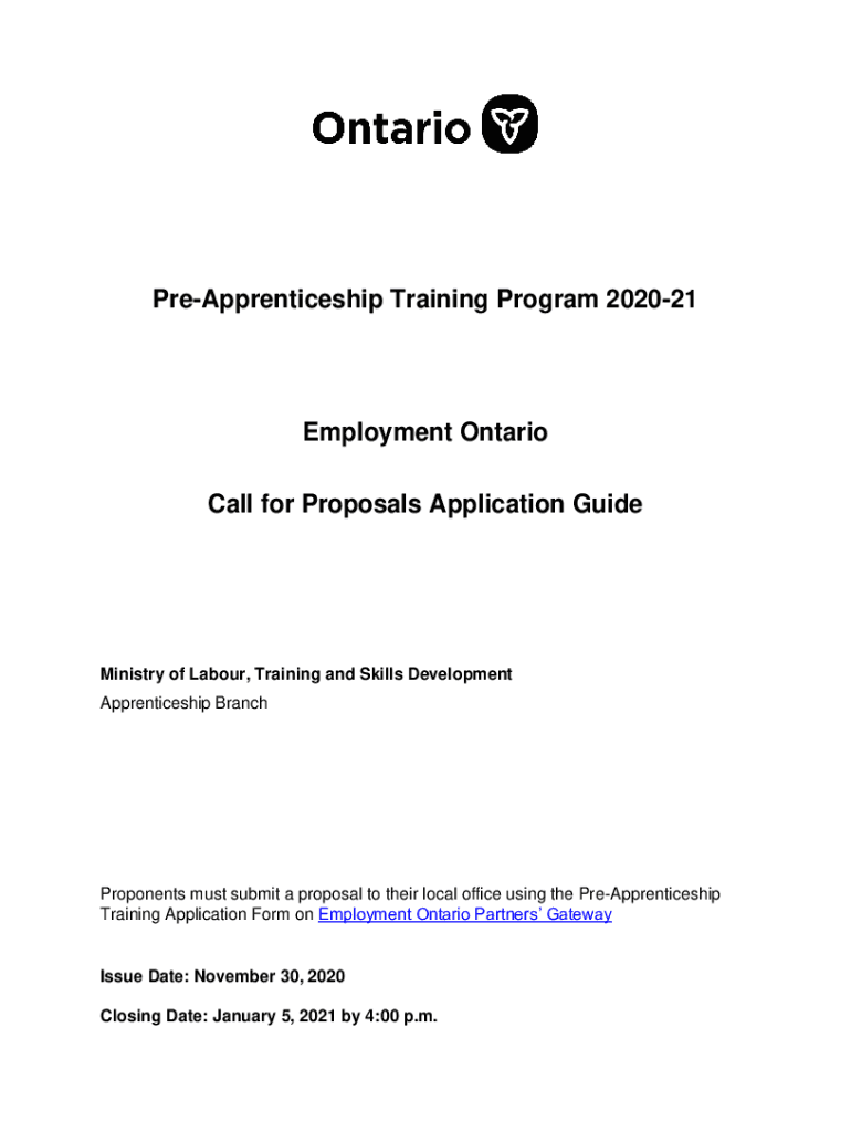 Fillable Online Pre-apprenticeship Call for Proposals Application Guide ...