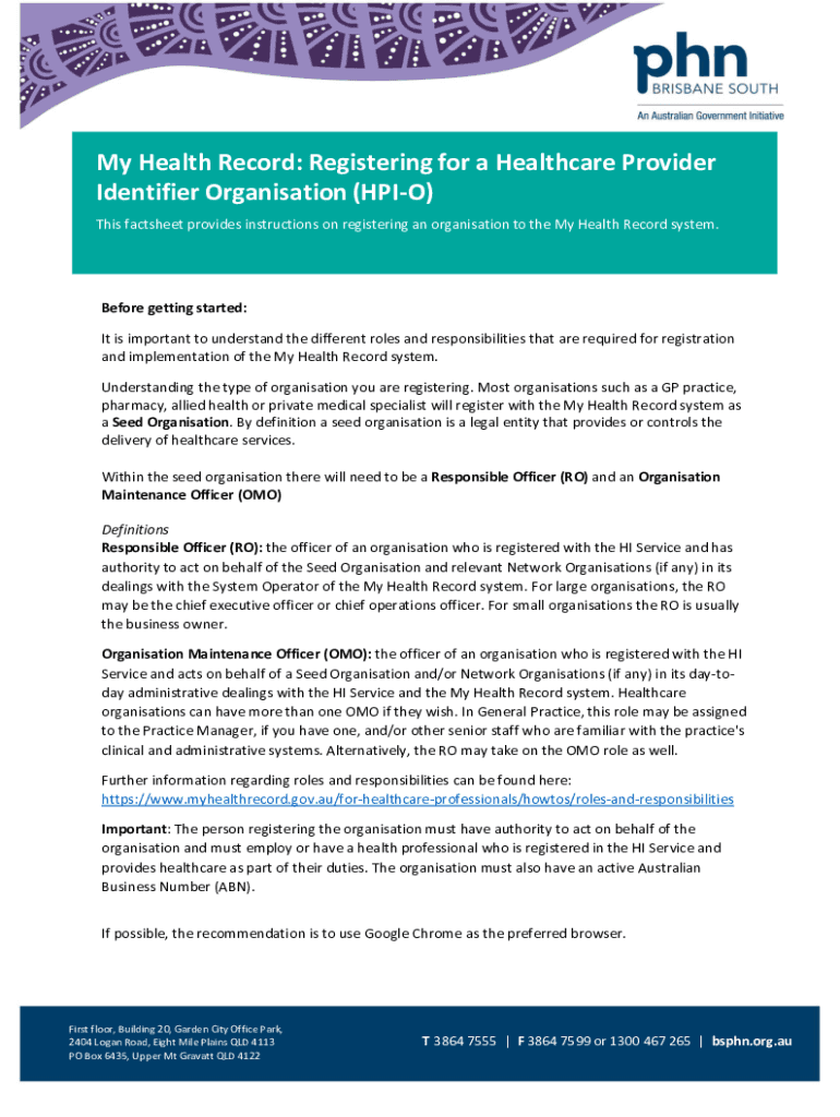 Fillable Online bsphn org My Health Record: Registering for a ...