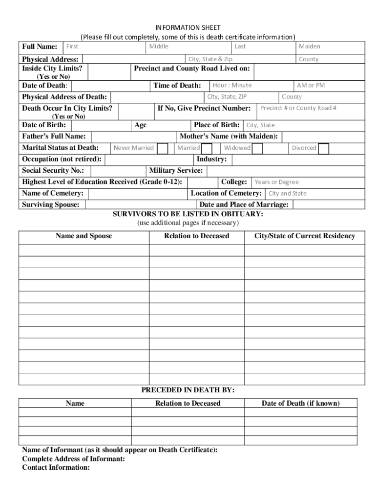 Fillable Online What Information Do You Need to Fill Out a Death ...