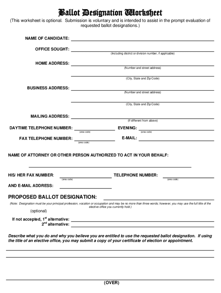 Fillable Online BALLOT DESIGNATION CHEAT SHEET - Santa Clara County ...