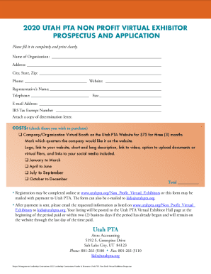 Fillable Online 2020 utah pta non profit virtual exhibitor prospectus ...
