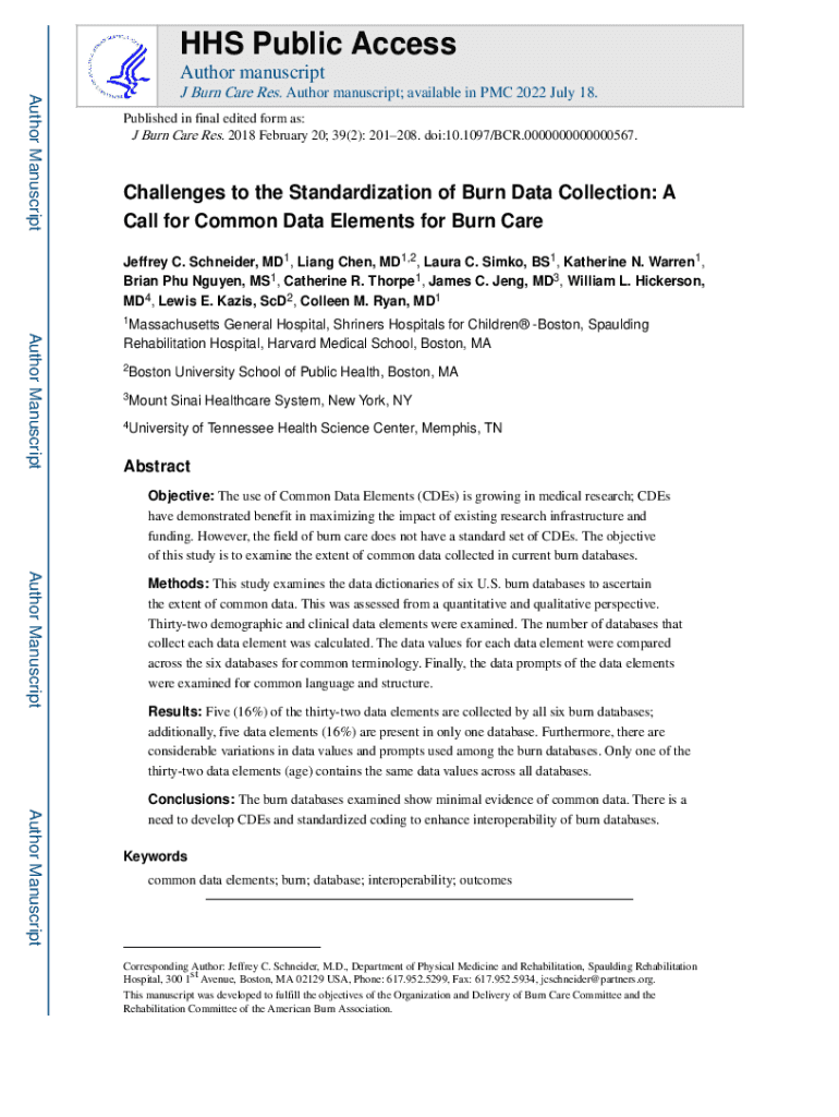 Fillable Online Challenges to the Standardization of Burn Data Collection Fax Email Print ...