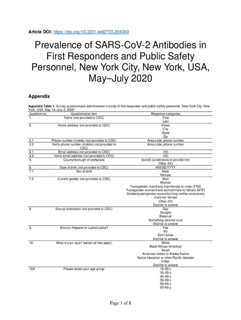 Fillable Online Prevalence of SARS-CoV-2 Antibodies in First Responders ...