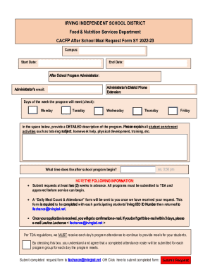 Fillable Online CACFP After School Meal Request Form SY 2022-23 Fax ...