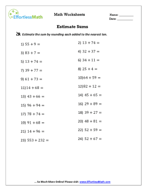 Fillable Online www.mathworksheets4kids.comestimating-sumsEstimating ...