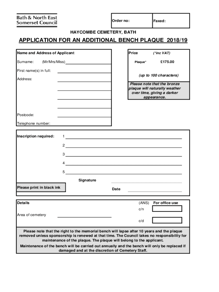Fillable Online HAYCOMBE CEMETERY AND CREMATORIUM, BATH Application for ...