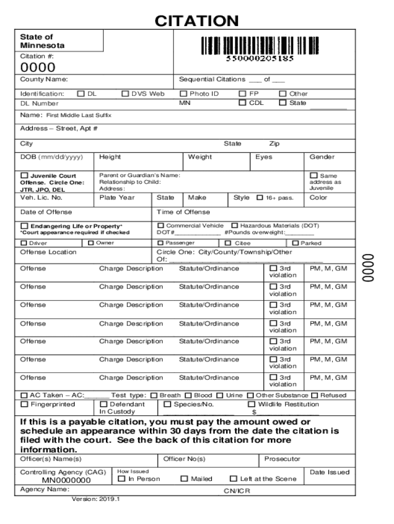 Fillable Online Standard Citation Page 1 - mncourts.gov Fax Email Print ...