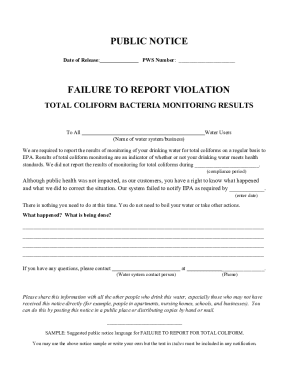 Fillable Online Public Notification - Revised Total Coliform Rule ...