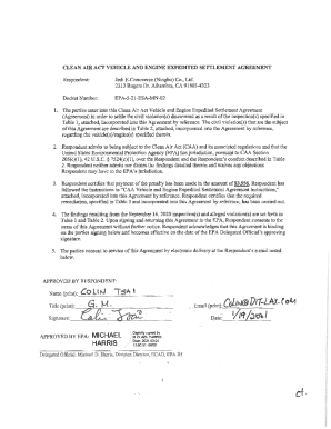 Fillable Online CLEAN AIR ACT VEHICLE AND ENGINE EXPEDITED SETTLEMENT ...