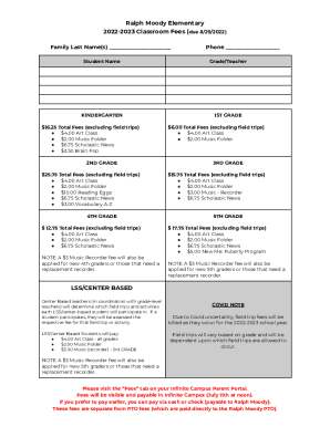 Fillable Online Classroom Fee Reminder Form 2022-2023 - Littleton ...