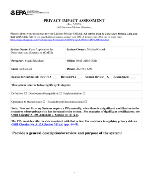Fillable Online PRIVACY IMPACT ASSESSMENT - US EPA Fax Email Print ...