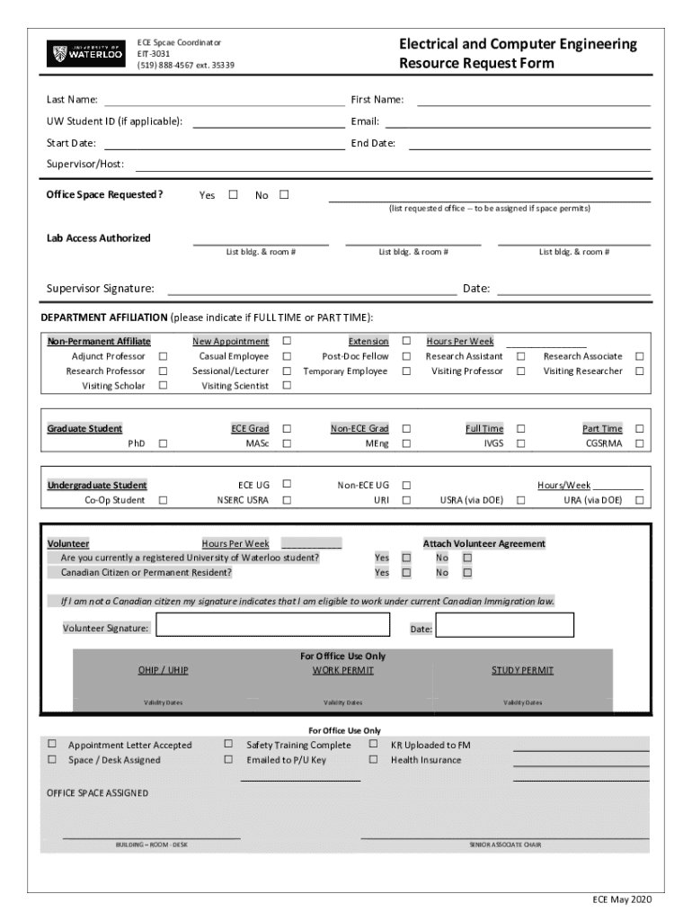 Fillable Online Electrical and Computer Engineering Resource Request ...