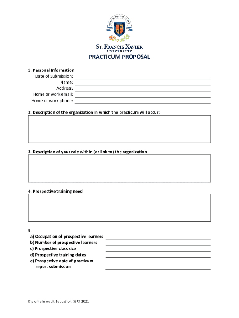 Fillable Online PRACTICUM PROPOSAL - MyStFX Fax Email Print - pdfFiller