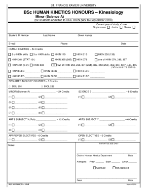Fillable Online BSc HUMAN KINETICS HONOURSKinesiology - MyStFX Fax ...