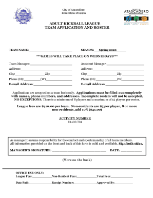 Fillable Online Adult Kickball League Team Application and Roster Fax ...
