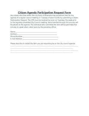 Fillable Online Citizen Agenda Participation Request Form Fax Email ...