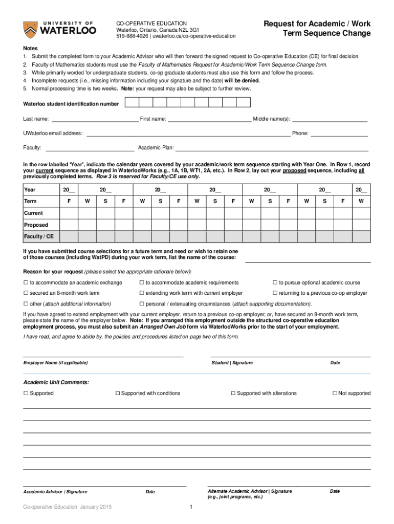 Fillable Online Request for Academic / Work Term Sequence Change Fax Email Print - pdfFiller