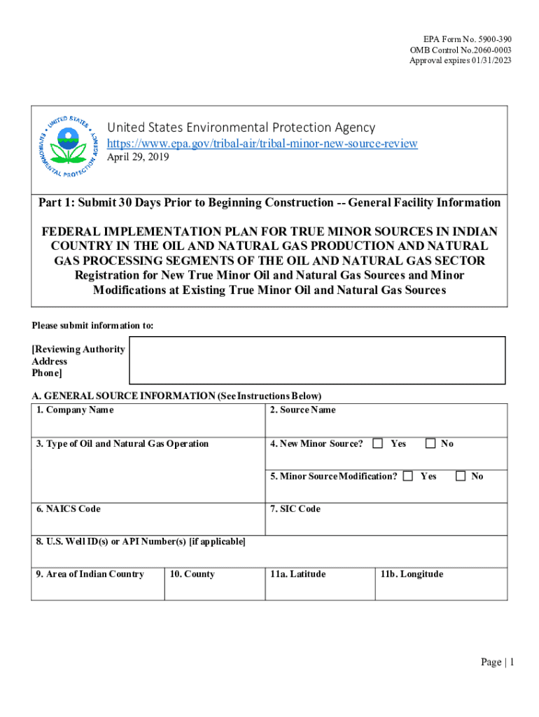 Fillable Online Tribal Minor Source FIP OG Part 1 Form Registration - EPA Fax Email Print ...