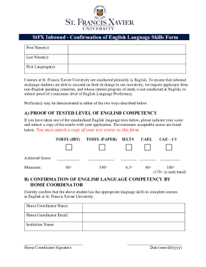 Fillable Online StFX Inbound - Confirmation of English Language Skills ...
