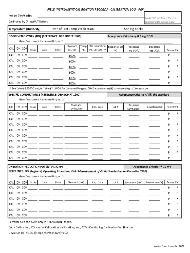 Fillable Online floridadep.govsitesdefaultFIELD INSTRUMENT CALIBRATION ...