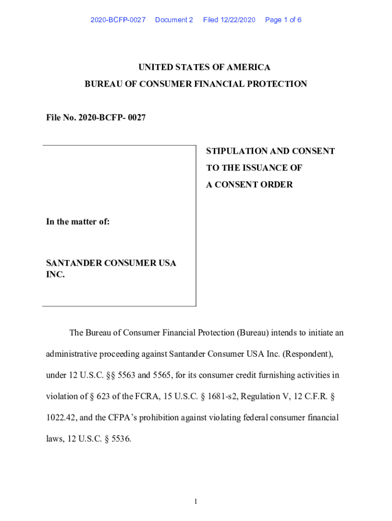 Fillable Online files consumerfinance 2020-bcfp-0027 stipulation and consent to the issuance of ...