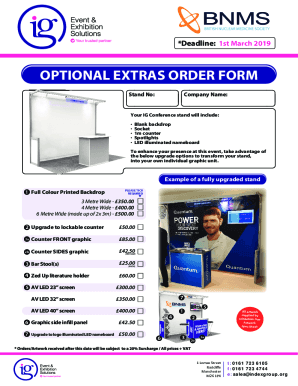 Fillable Online BNMS 2018 Optional Extra Order Form (Upgradable) Fax ...