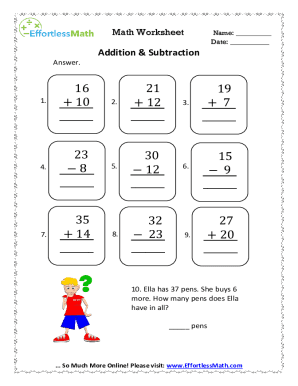 Fillable Online www.mathworksheets4kids.comadd-subAddition and ...