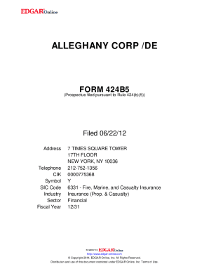 Fillable Online ALLEGHANY CORP /DE. FORM 424B5 (Prospectus filed ...