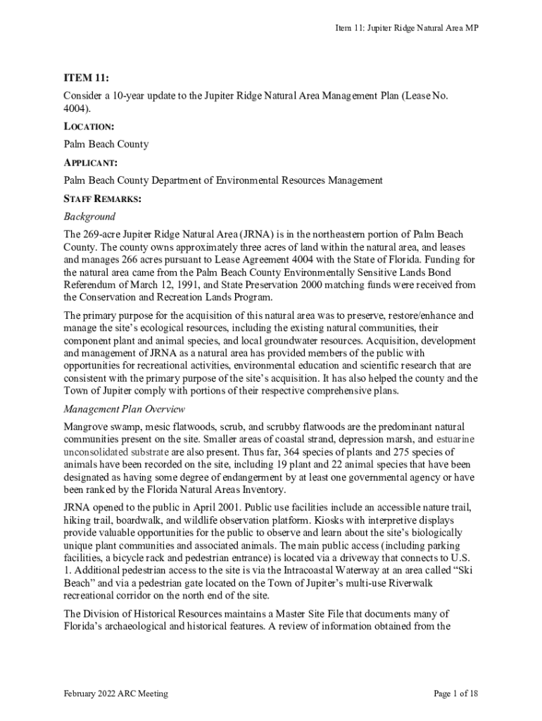 Fillable Online Item 11. Consider a 10-year update to the Jupiter Ridge ...