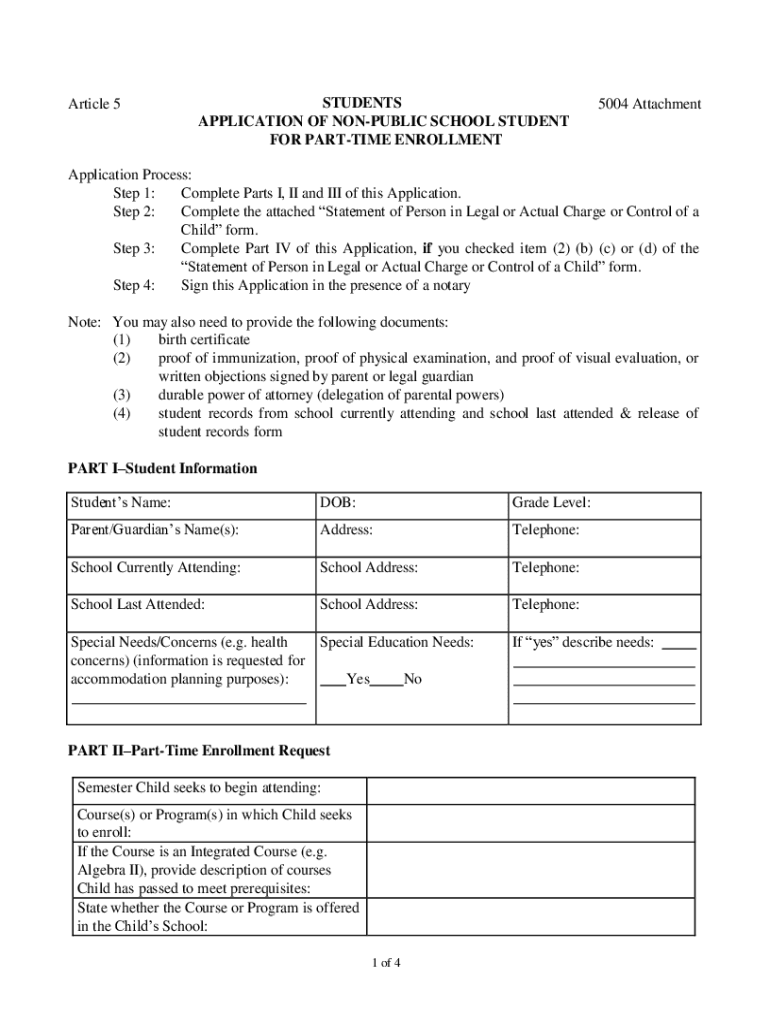 Fillable Online 5004 - Part-Time Enrollment Application Form Fax Email ...