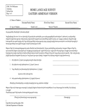 Fillable Online Home Language Survey (Armenian Eastern) - English ...