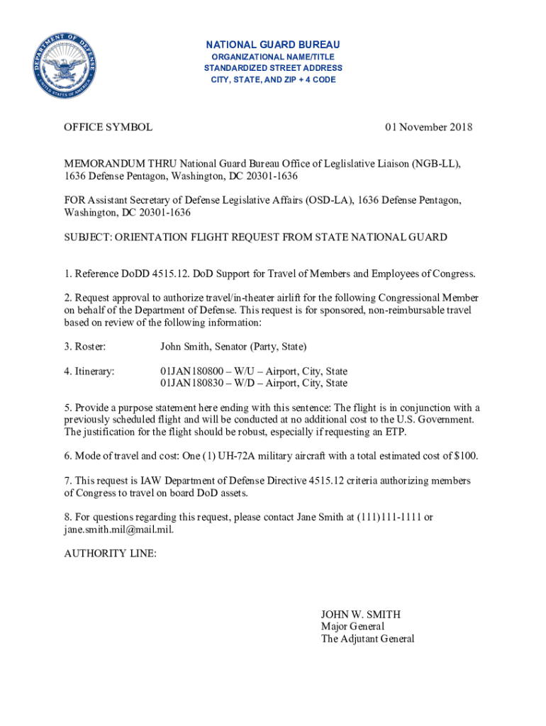 Fillable Online Sample Congressional Delegation (CODEL) MILAIR Request ...