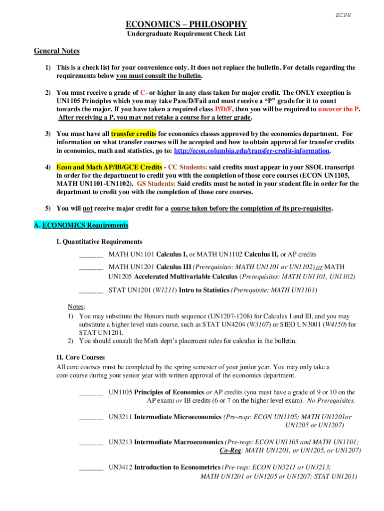 Fillable Online econ.columbia.eduwp-contentuploadsECONOMICS - MAJOR ...