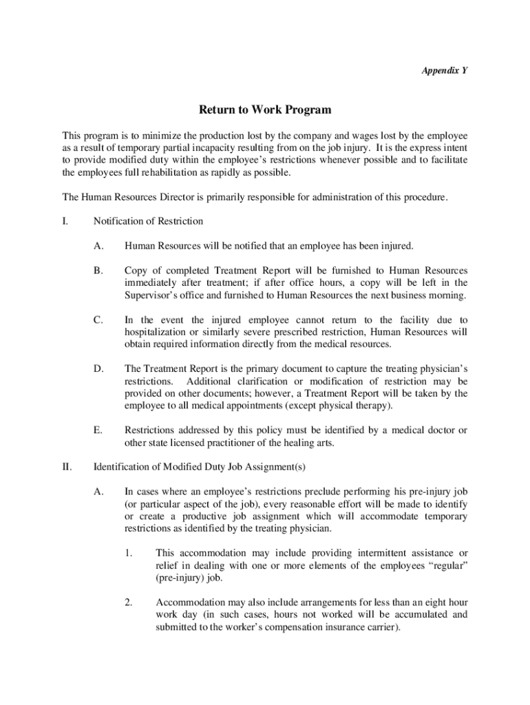 Fillable Online Return-to-Work Program Samples - Pennsylvania ...