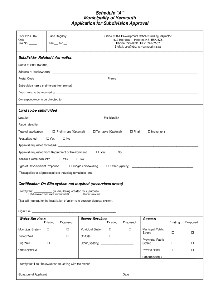 Fillable Online Municipality of Yarmouth - SubdivisionPlanning subdivision fees and forms ...