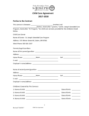 Fillable Online 20 Free Child Care / Daycare Contract Templates (PDF ...