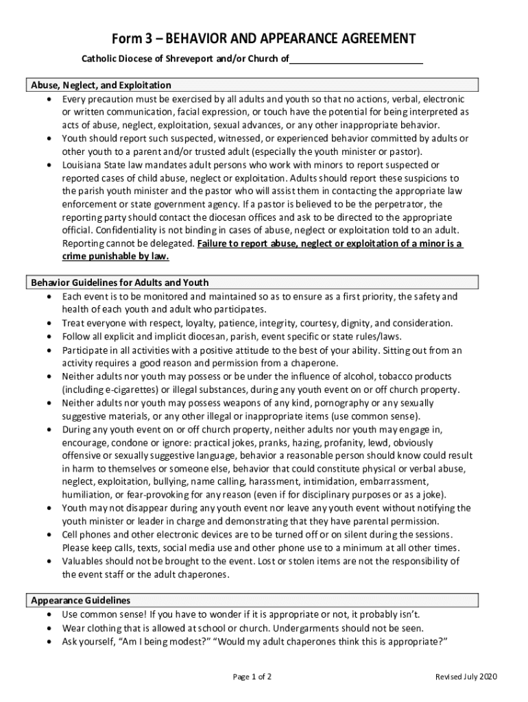 Fillable Online Form 3 BEHAVIOR AND APPEARANCE AGREEMENT Fax Email ...