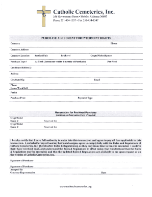Fillable Online Purchase Agreement updated 4/16/2019. Cemetery Form Fax ...