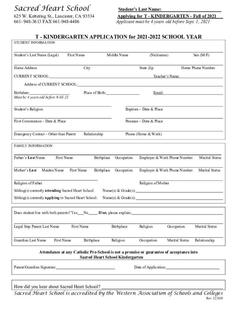 Fillable Online Sacred Heart School Fax Email Print - pdfFiller