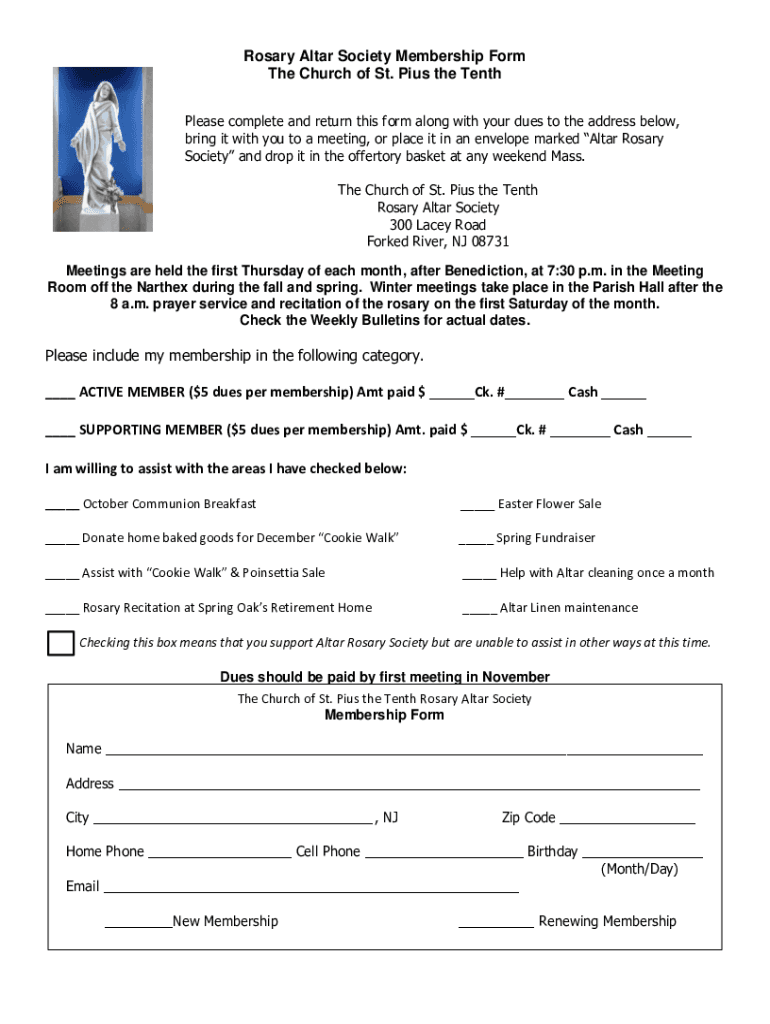 Fillable Online Rosary Altar Society Membership Form The Church of St. Pius ... Fax Email Print ...