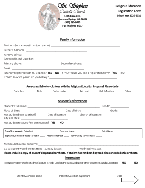 Fillable Online St. Stephen Catholic Church and School Iglesia y Escuela Catlica San ... Fax ...