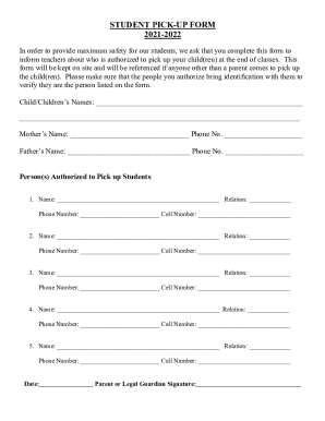 Fillable Online CCD Student Pick Up Form.docx Fax Email Print - pdfFiller