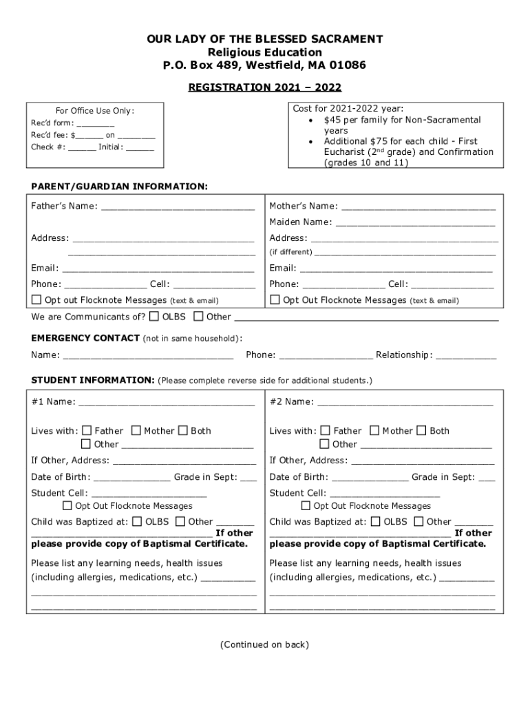 Fillable Online Our Lady of the Blessed Sacrament Parish - jppc.net Fax ...