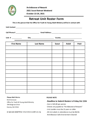 Fillable Online Retreat Unit Roster Form - cloudfront.net Fax Email ...