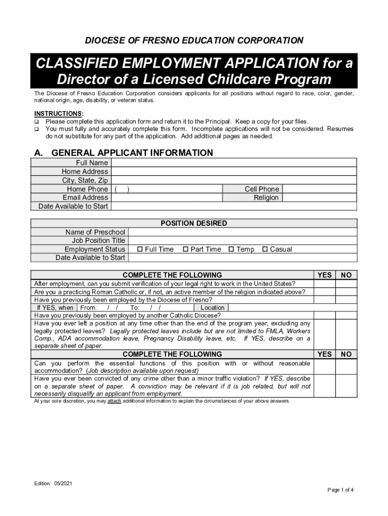 Fillable Online form.jotform.com220176409623049DIOCESE OF FRESNO APPLICATION FOR EMPLOYMENT ...